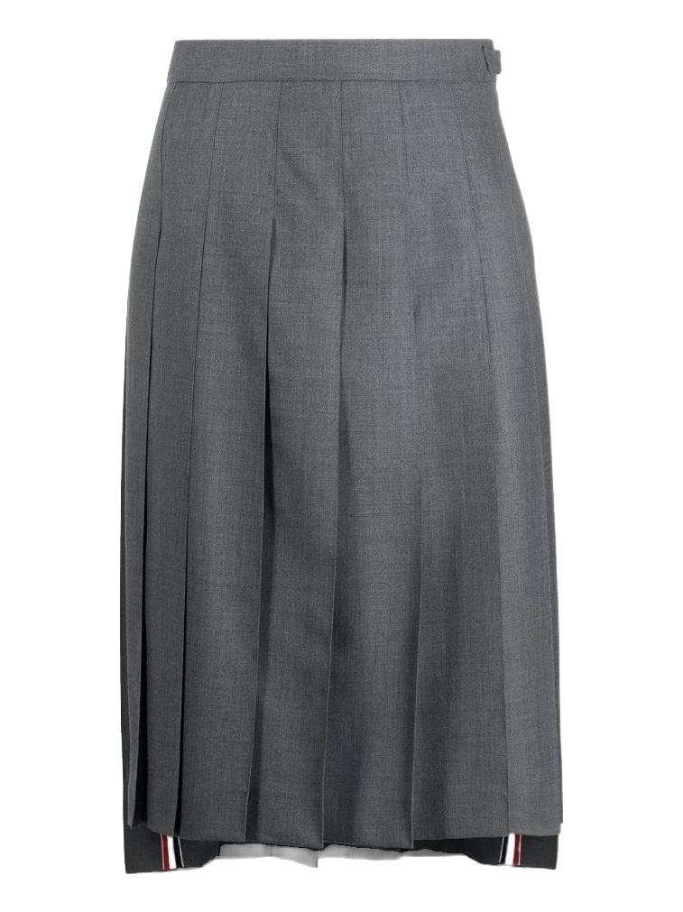 THOM BROWNE Thom Browne Pleated Midi Skirt with RWB Stripe Detail